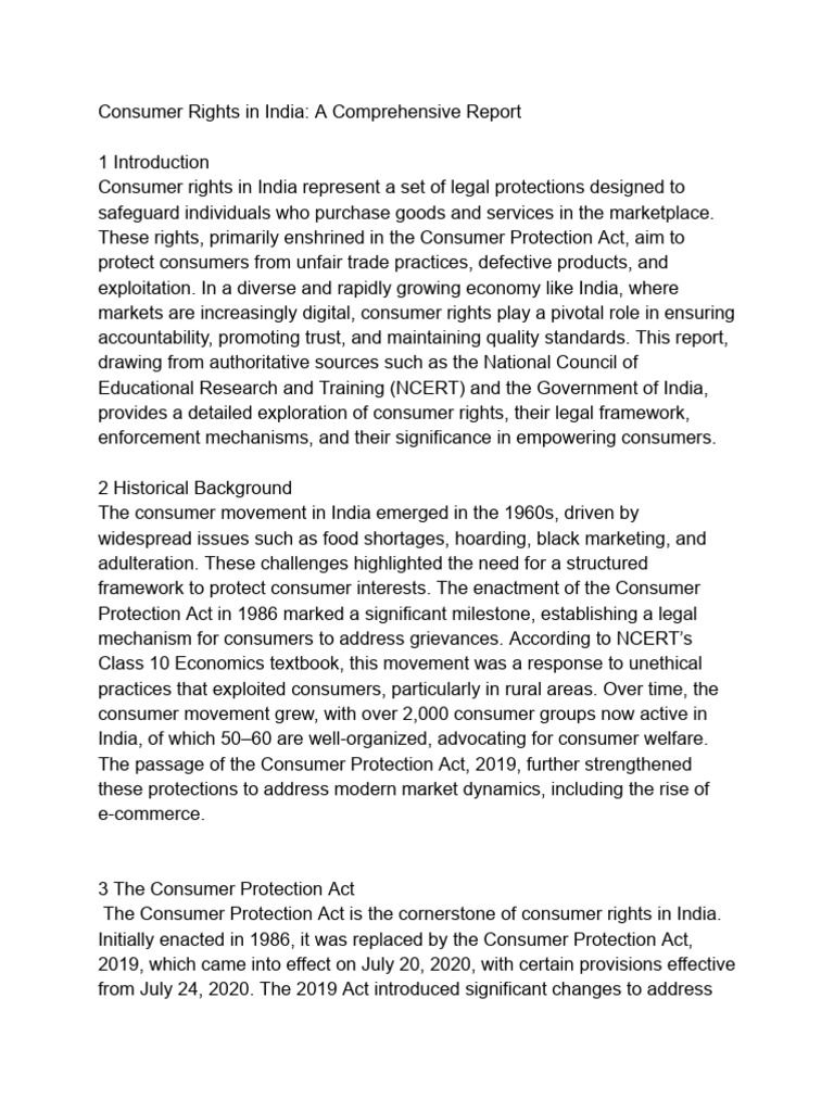 Consumer Rights in India - A Comprehensive Report | PDF | Consumer ...