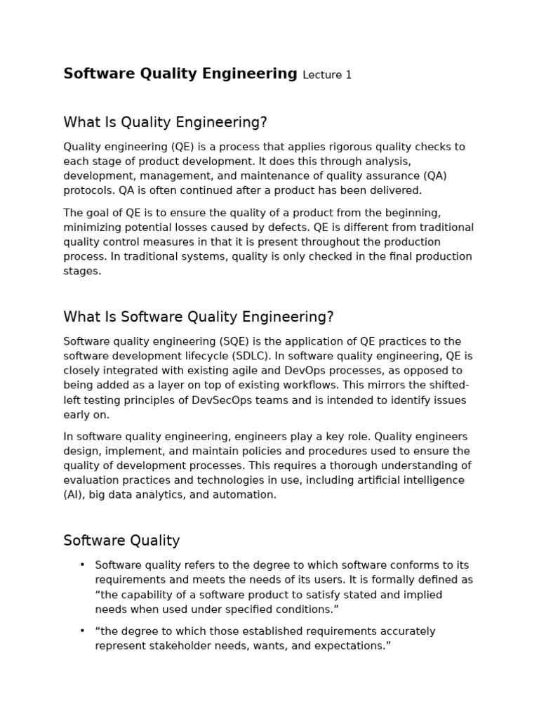 Software Quality Engineering Lecture 1 | PDF | Software Quality | Interoperability