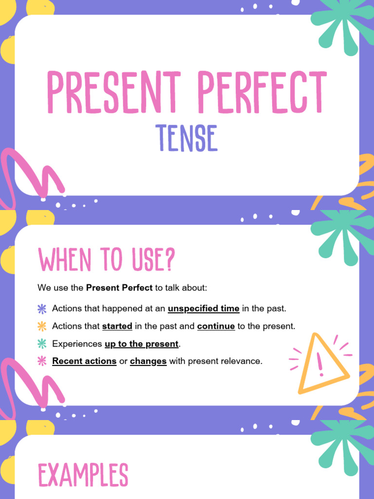 Present Perfect Tense Presentation in Purple Pink Cute Style | PDF ...
