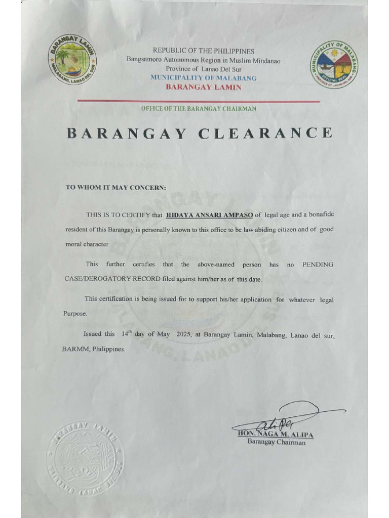 Baranggay Clearance | PDF