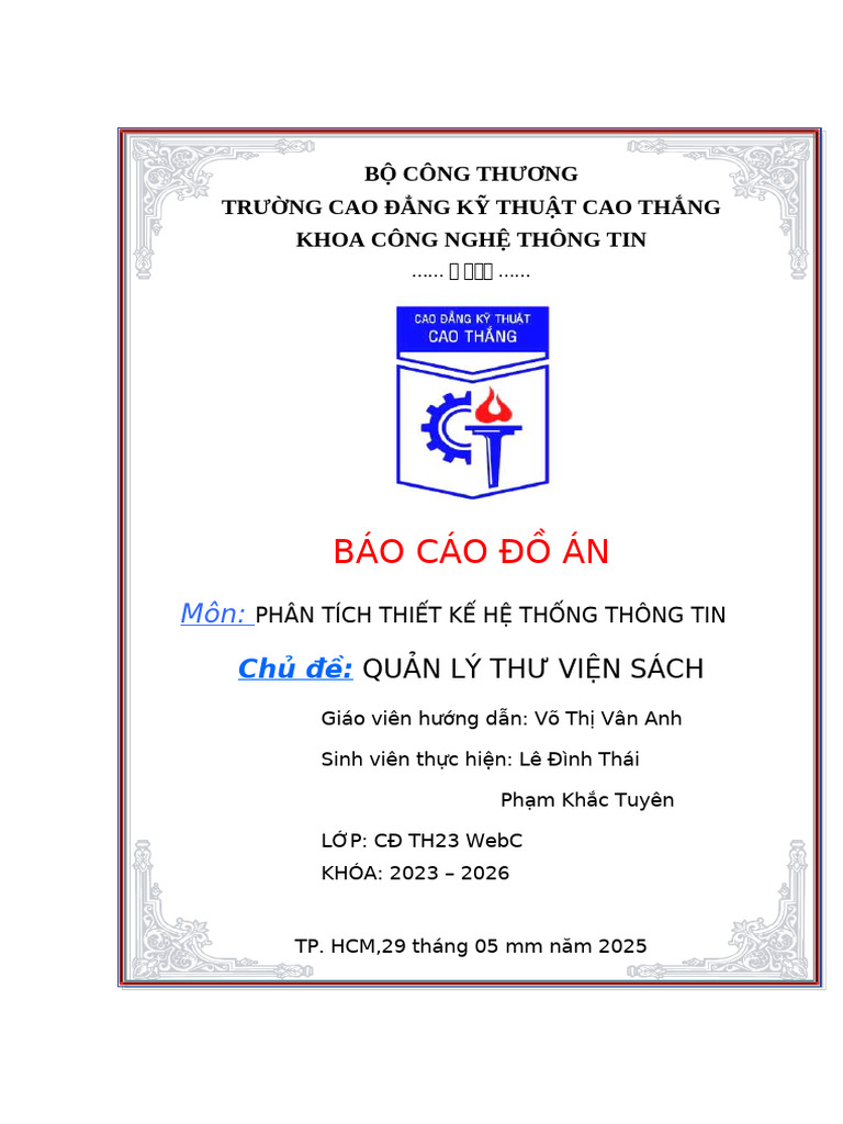 Bao Cao Do An Quan Ly Thu Vien Sach | PDF