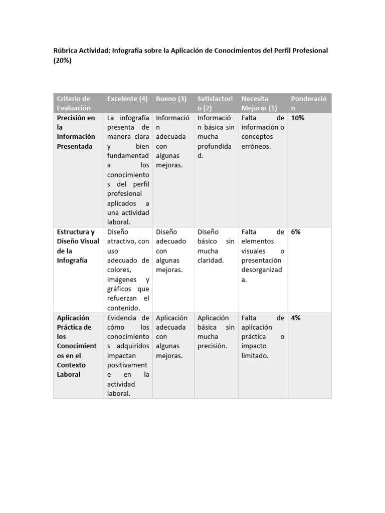 Rúbrica para Infografía Profesional | PDF