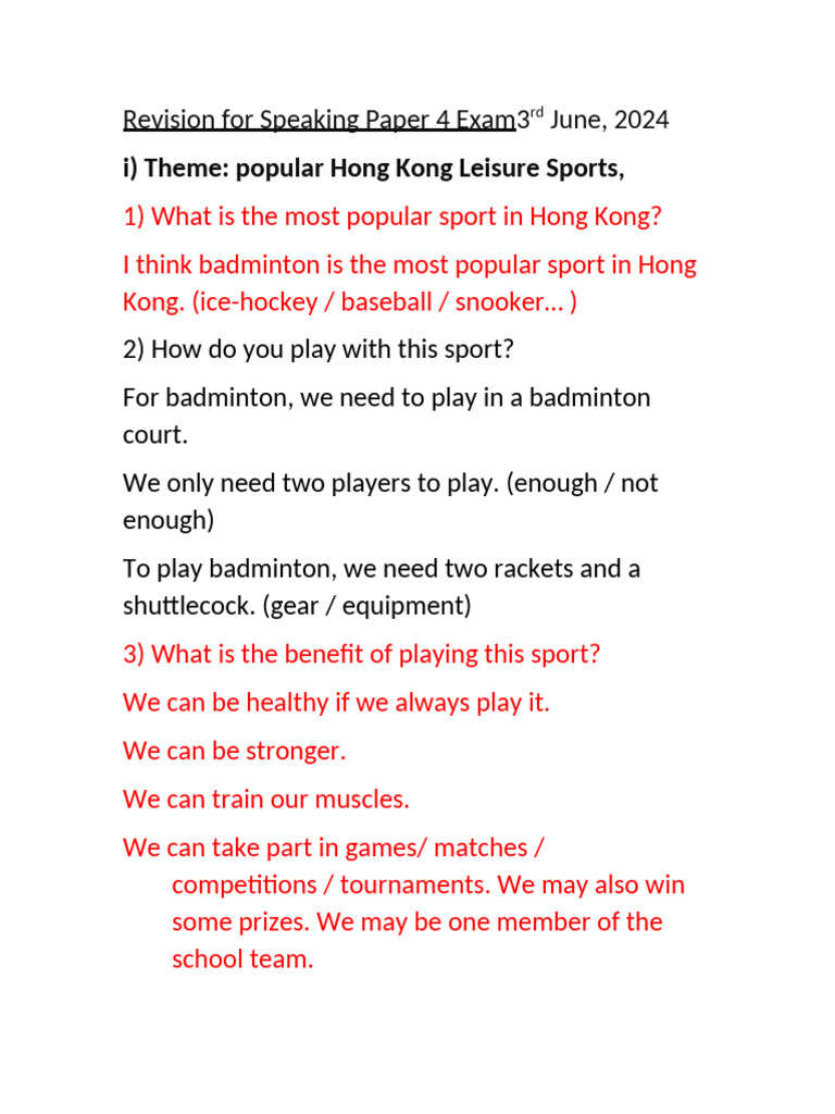 Revision For Speaking Paper 4 - 2 | PDF