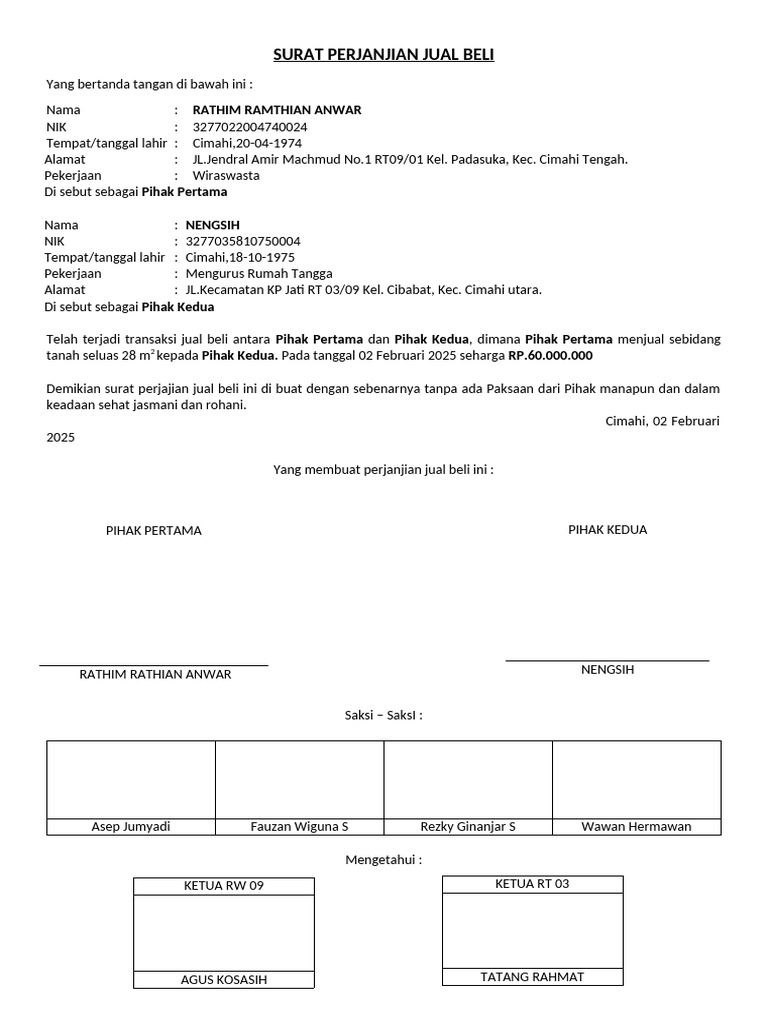 Surat Perjanjian Jual Bel1 | PDF