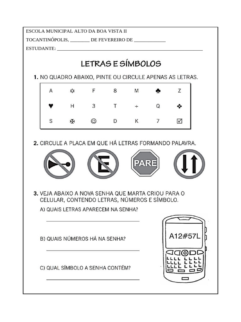 Atividade Letras e Simbolos | PDF