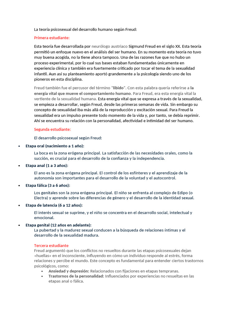 La Teoría Psicosexual Del Desarrollo Humano Según Freud | PDF | Sigmund Freud | Ciencias del ...