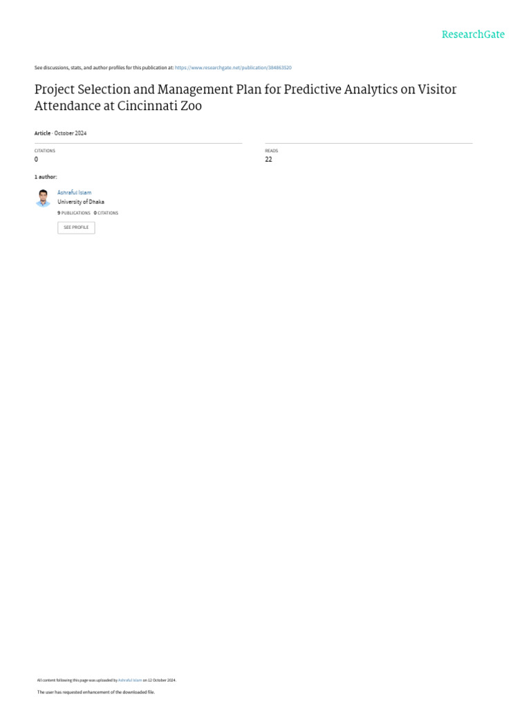 Project Selection and Management Plan For Predictive Analytics On Visitor Attendance at ...