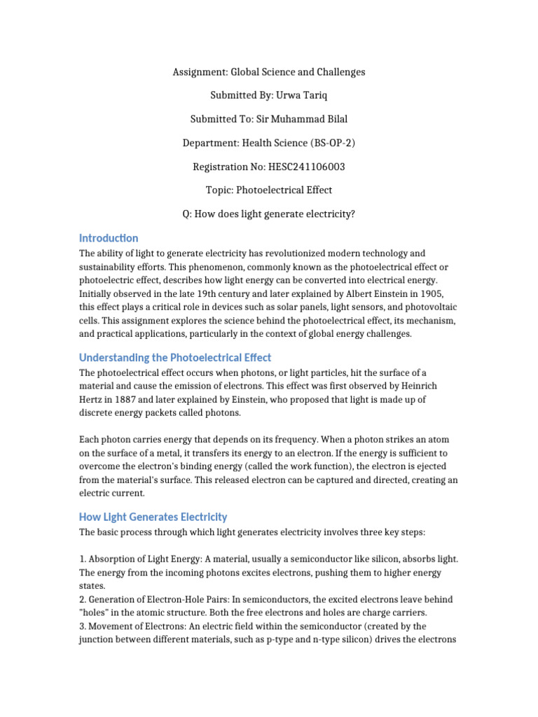Photoelectrical Effect Assignment | PDF | Photoelectric Effect ...