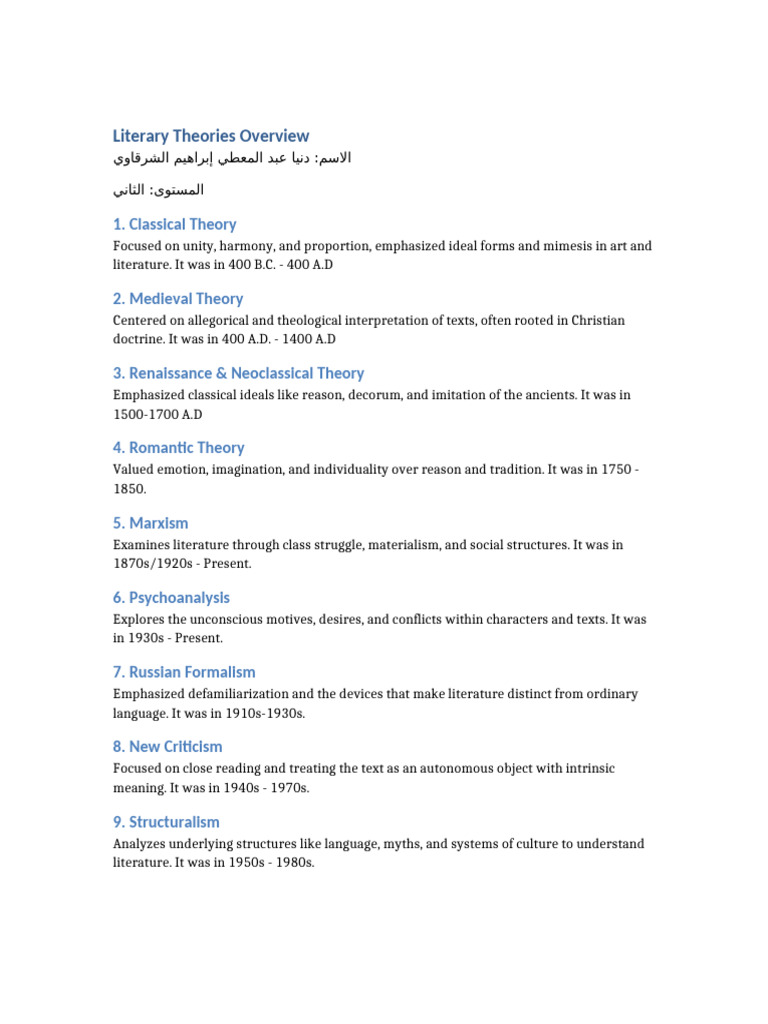 Literary Theories Donia | PDF