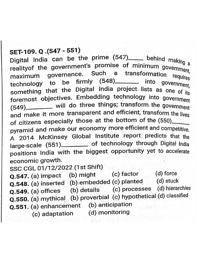 SSC CGL Cloze Test | PDF