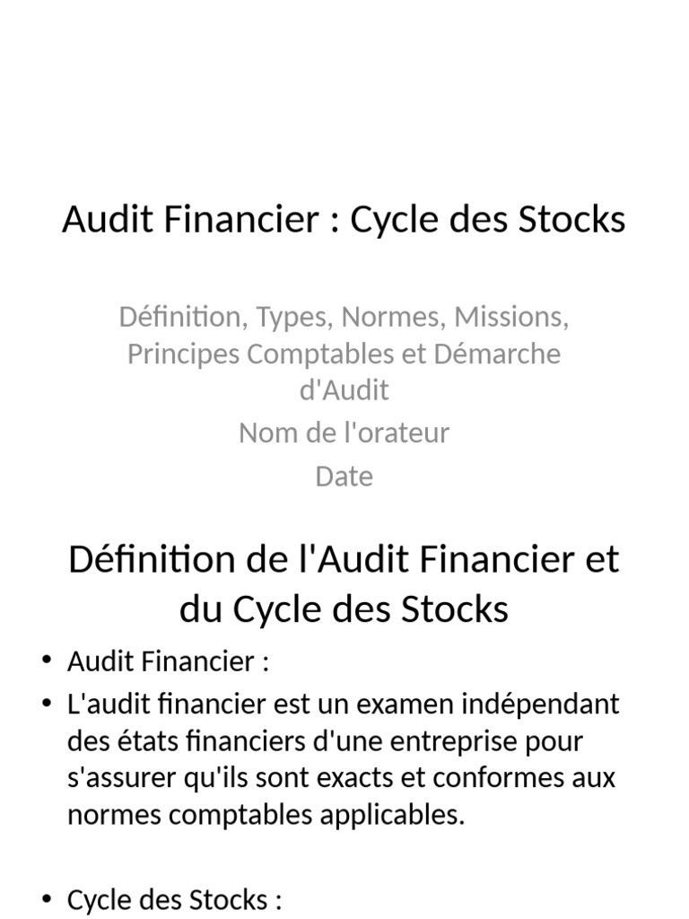 Presentation Audit Financier Cycle Stocks | PDF