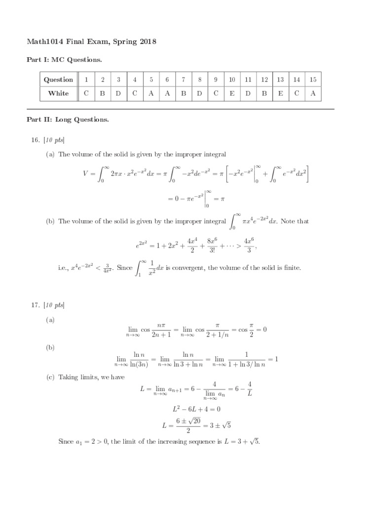 (MATH1014) (2018) (S) Final Kpaq37 37553 | PDF