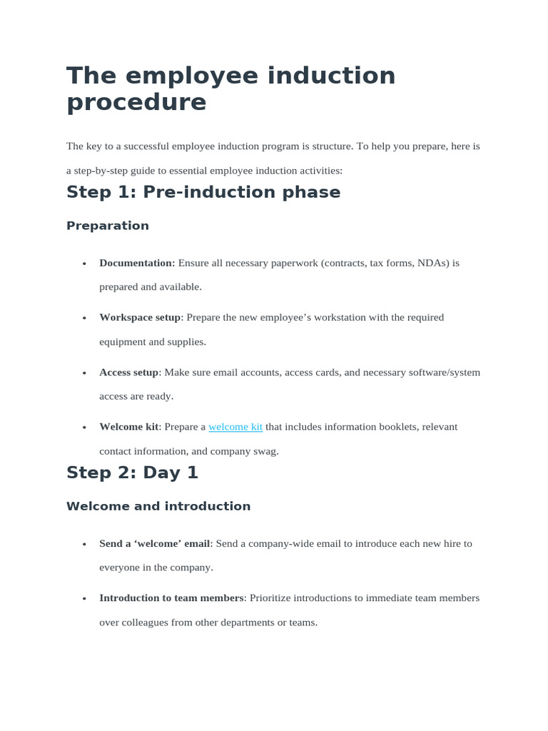The Employee Induction Procedure | PDF | Mentorship | Social Psychology