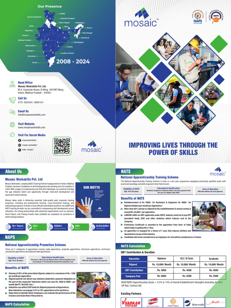 Mosaic Workskills PVT LTD - NAPS / NATS - Brochure | PDF | Apprenticeship