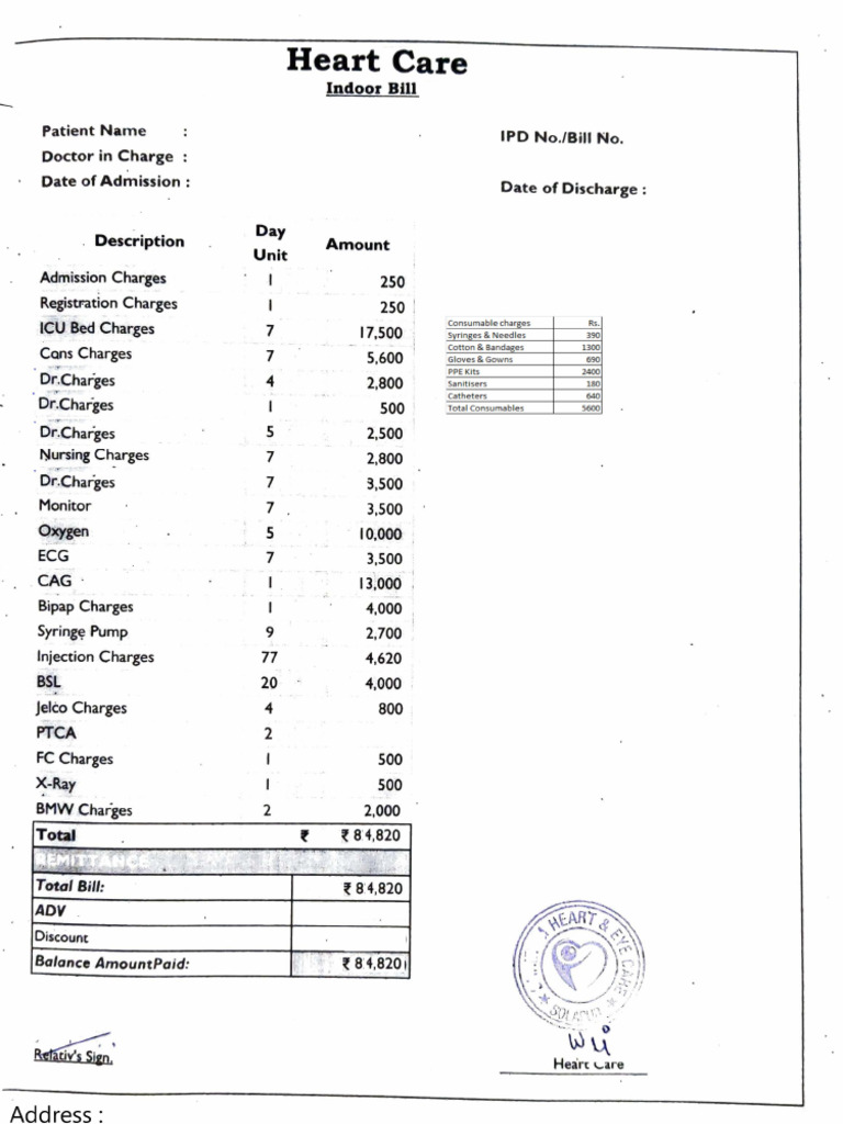 SAMPLE Detailed Bill Breakup | PDF