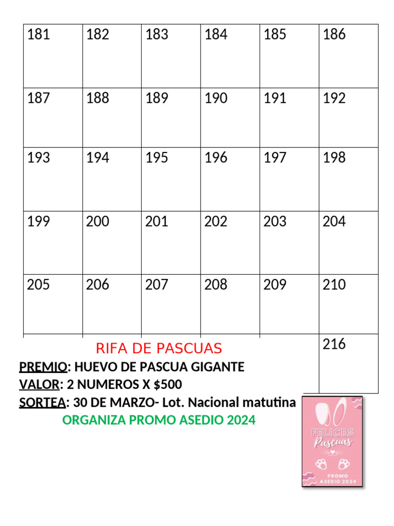 Rifa de Pascuas: Organiza Promo Asedio 2024 | PDF