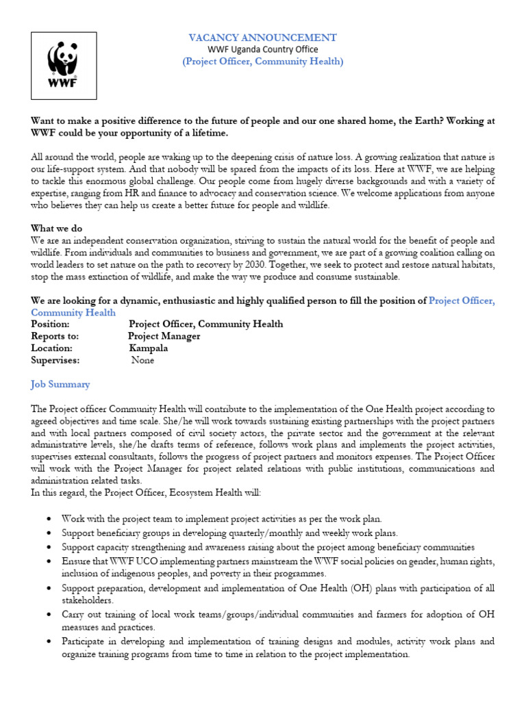 Project Officer, Community Health Vacancy | PDF | Public Health