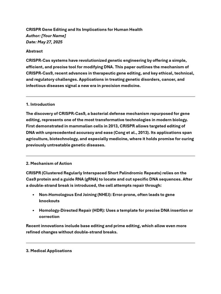 CRISPR Gene Editing: Health Impacts & Ethics | PDF | Crispr | Dna Repair