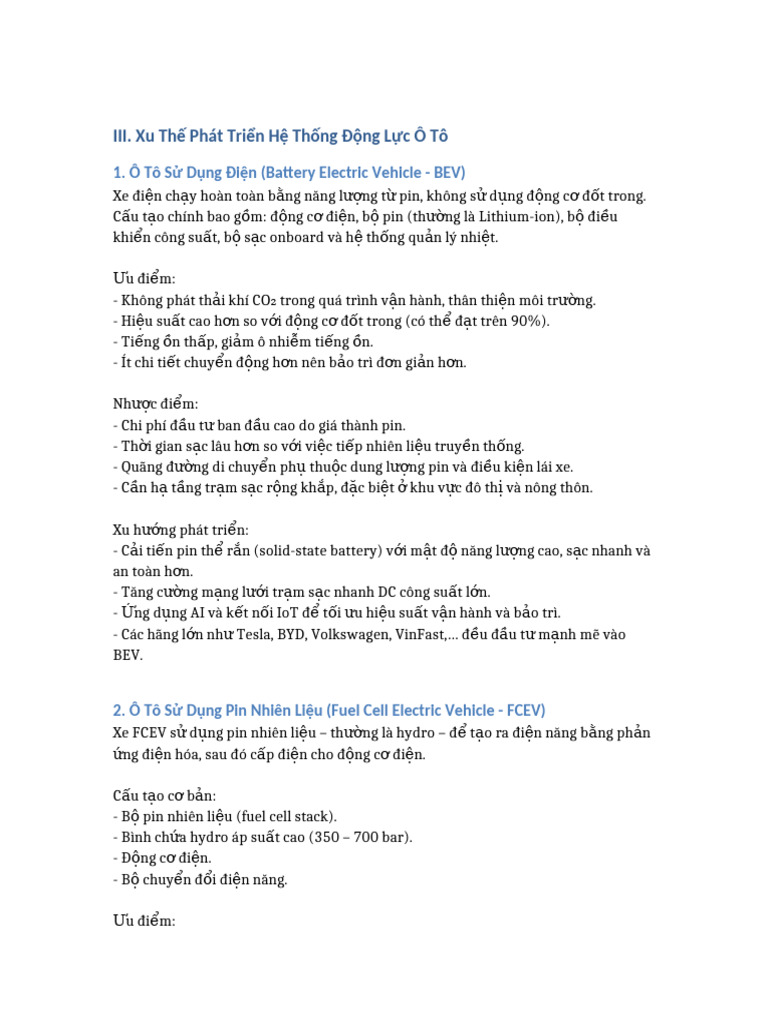 Xu The Phat Trien He Thong Dong Luc O To Phan III | PDF