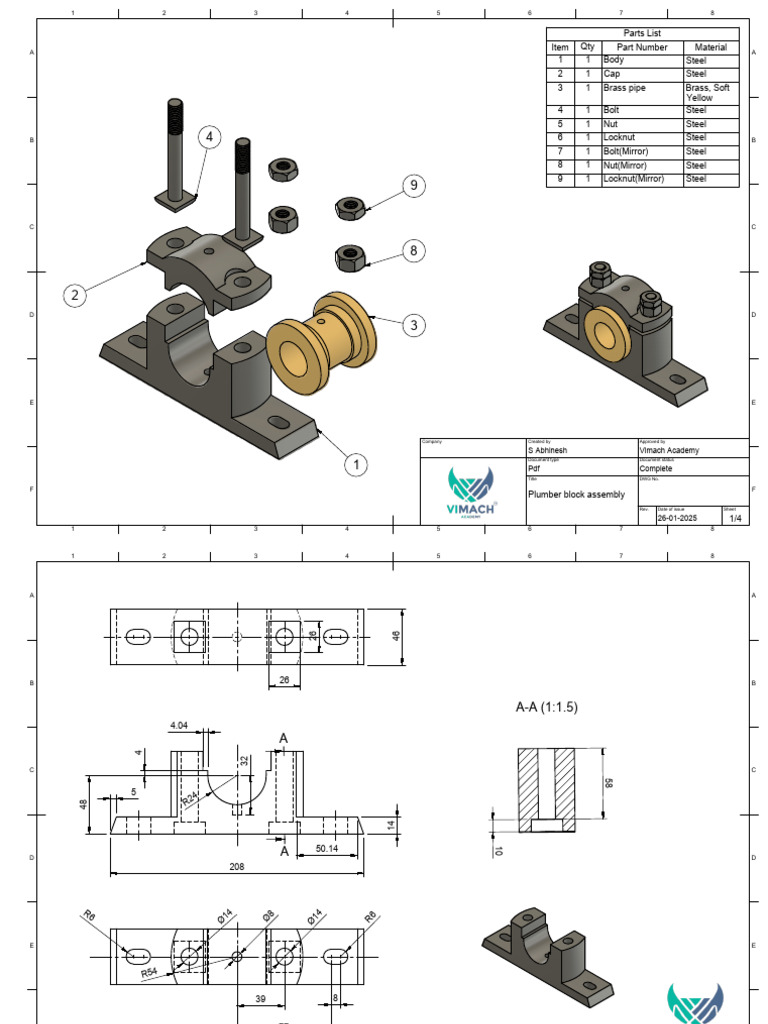Plumber Block Assembly Drawing v3 | PDF | Nut (Hardware) | Metalworking
