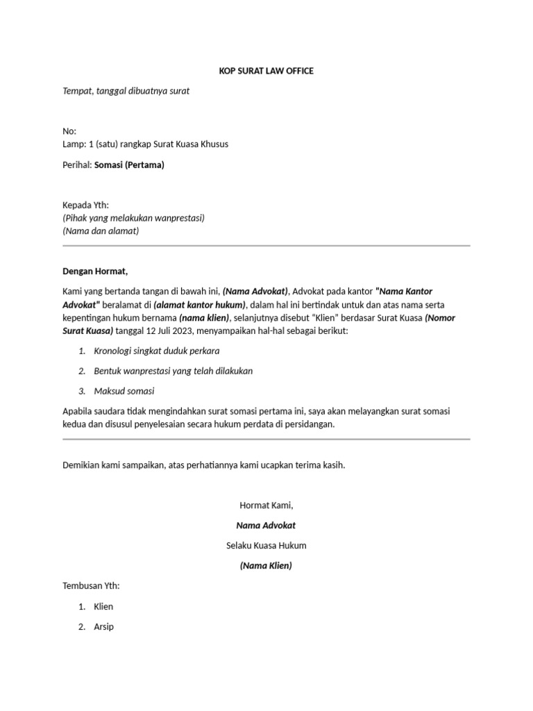 Draft Surat Somasi | PDF