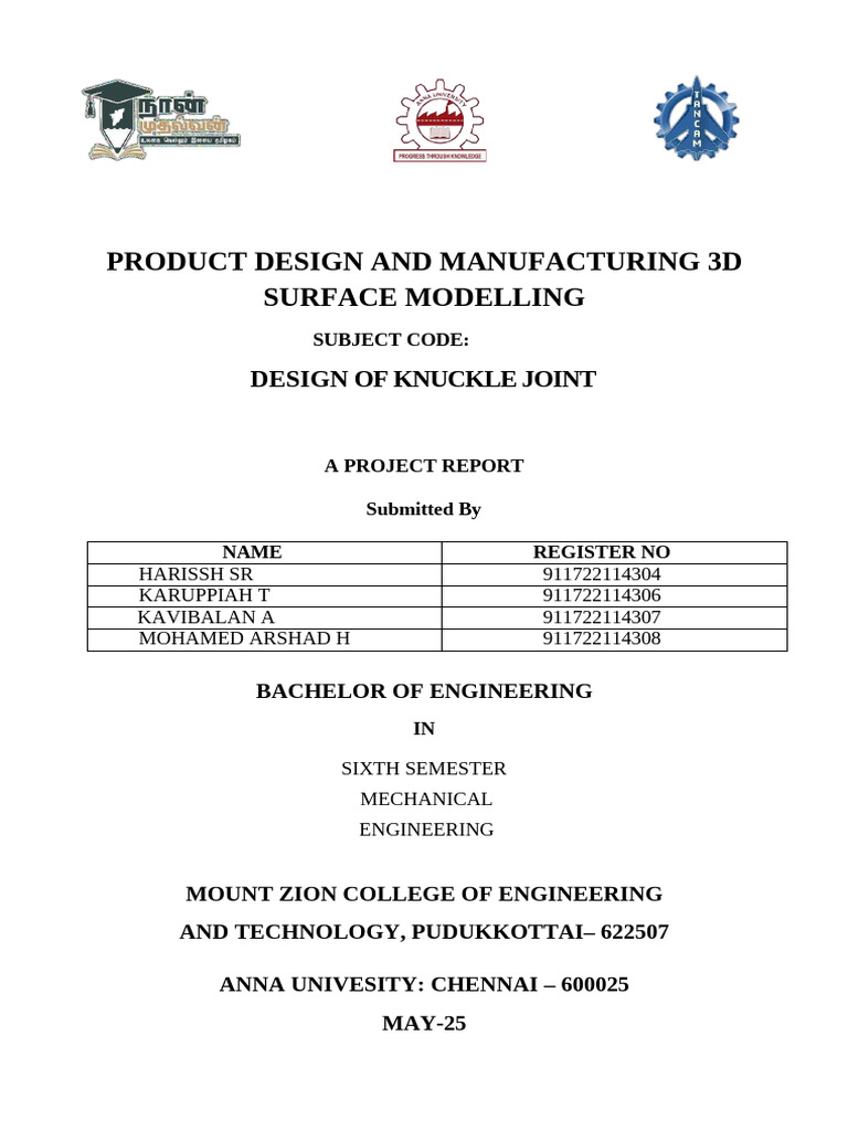 Knuckle Joint Design Project Report | PDF | Computer Aided Design ...