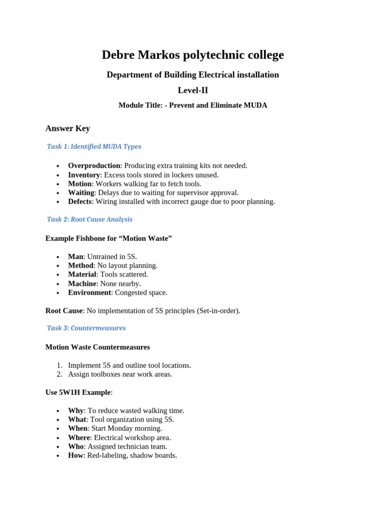 Muda Assignment Answer Key | PDF