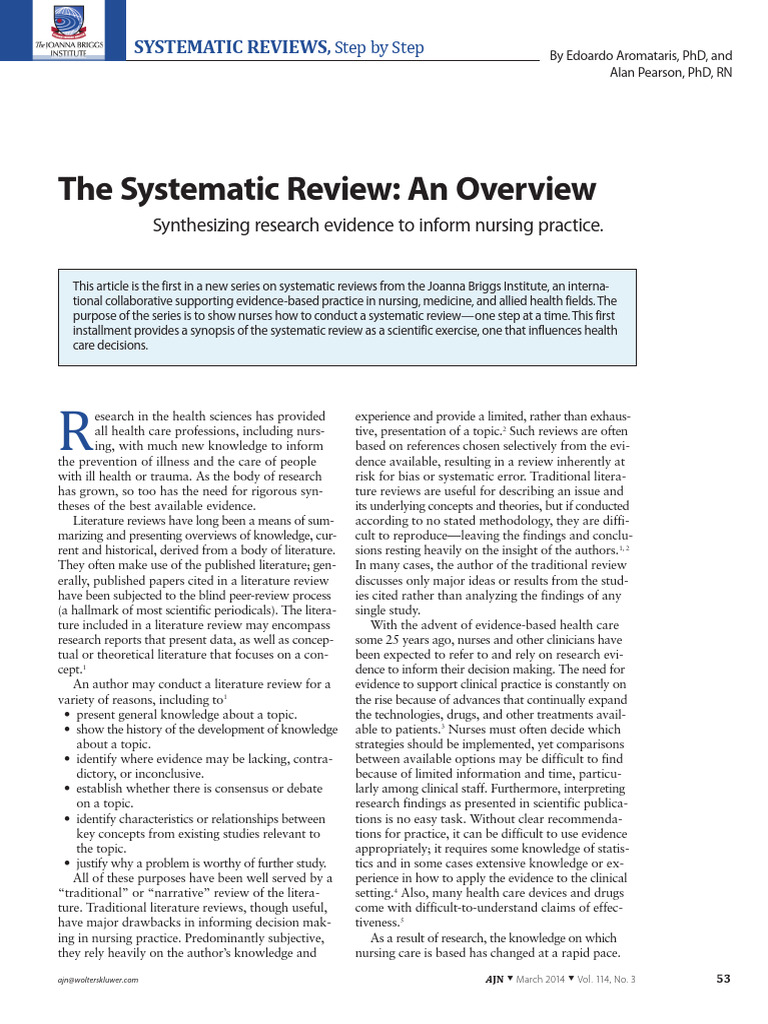 The Systematic Review An Overview.28 | PDF | Systematic Review ...