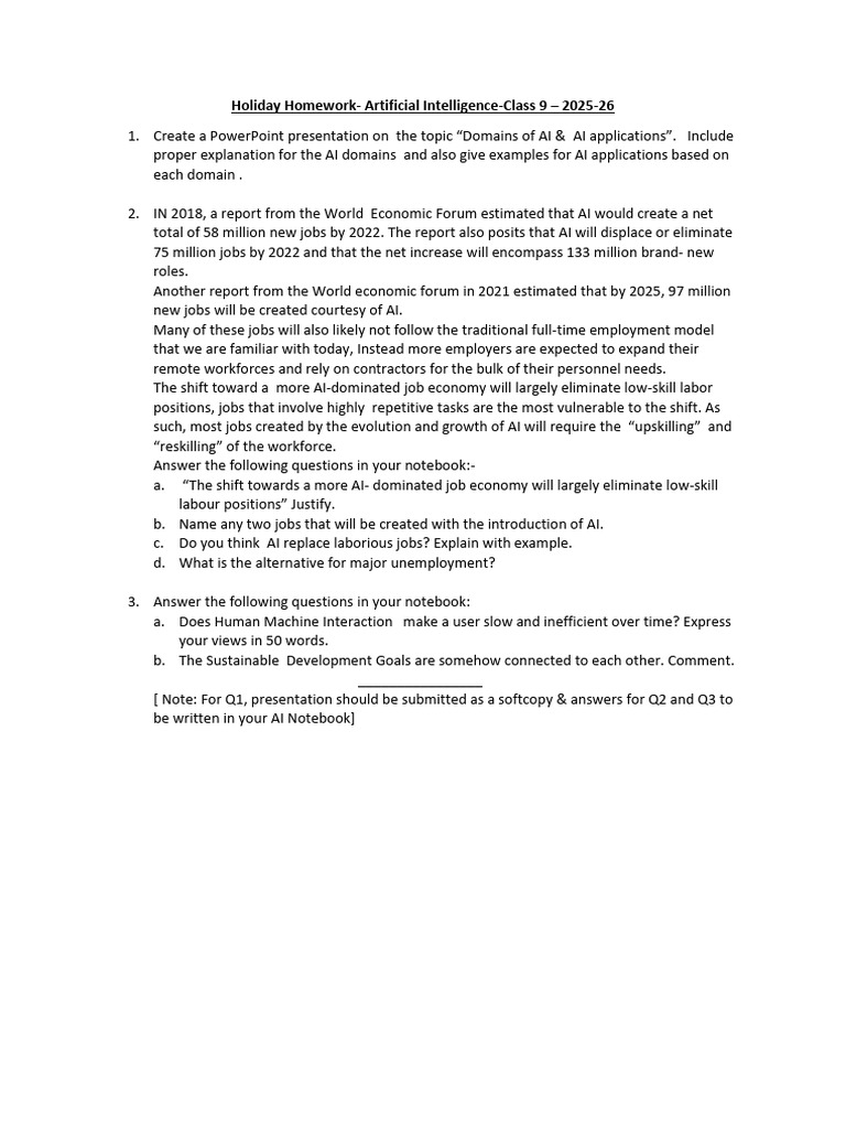 class 9 AI HHW 2025-26 g | PDF