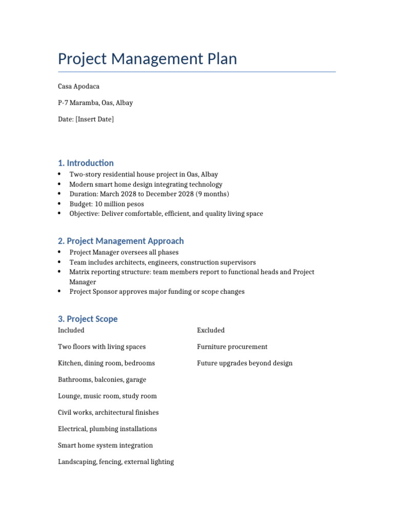 Casa Apodaca Project Management Plan | PDF | Project Management | Risk ...