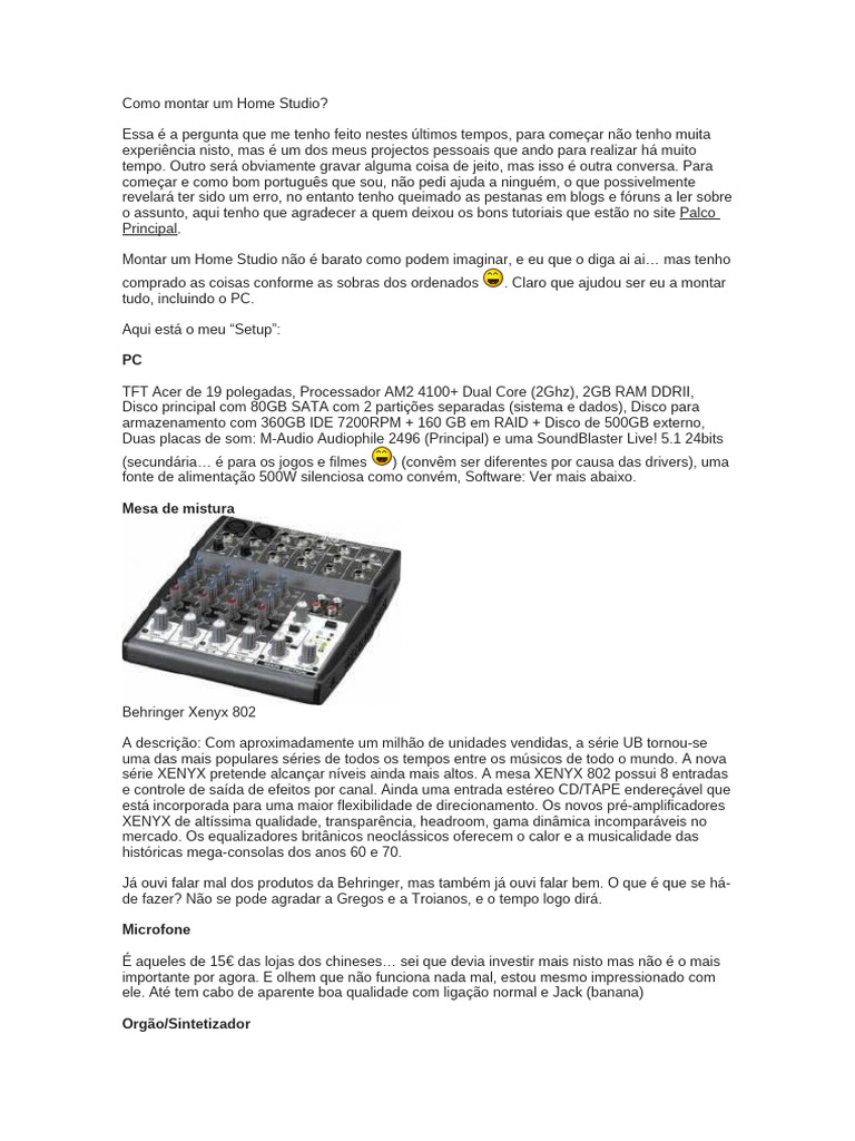 Como montar um Home Studio | PDF | Drive de disco rígido | Violão clássico