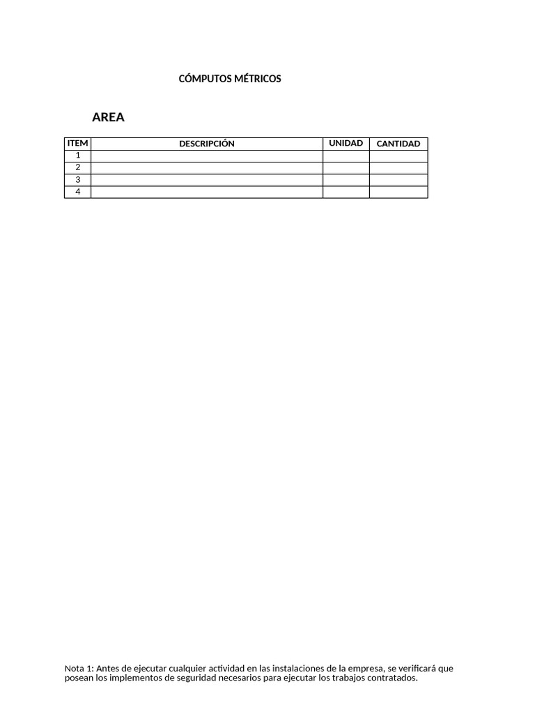 Formato Cómputos Métricos | PDF