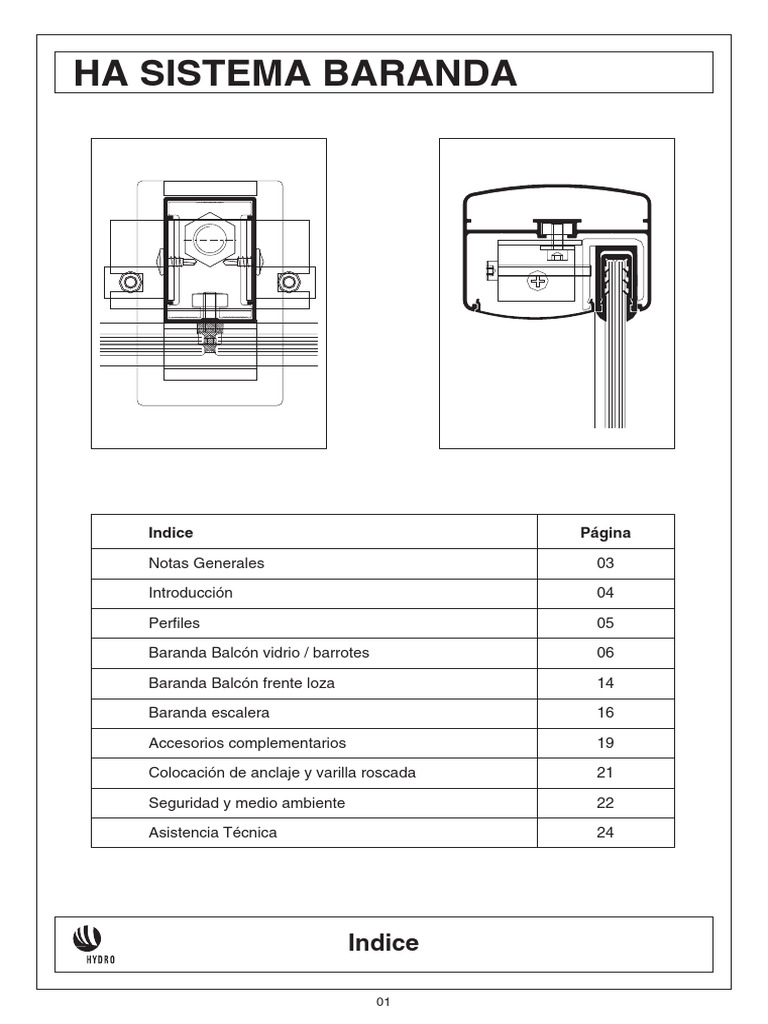 HA SISTEMA BARANDA. Indice. Notas Generales. Introducción. Perfiles. Baranda Balcón Vidrio ...