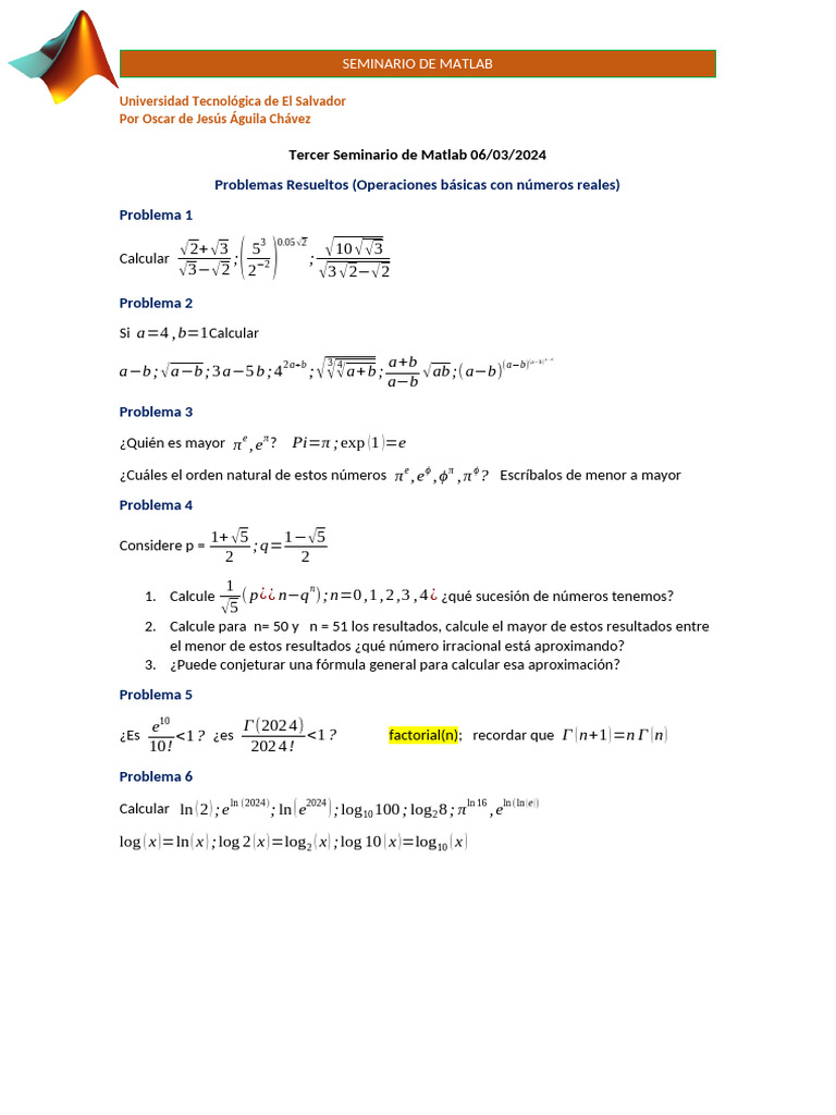 Pratica 1 - MATLAB | PDF | Aritmética | Teoría de los números