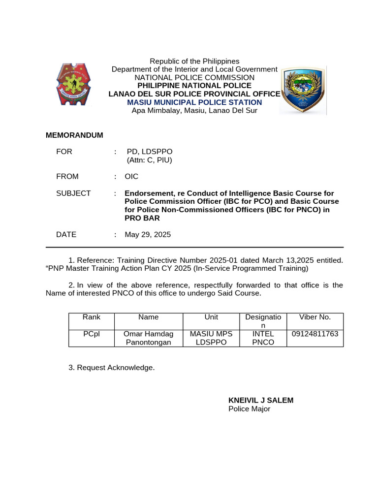 Endorsement for IBC Training 2025 | PDF