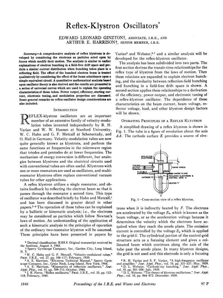 Reflex Klystrons (1946 ProcIRE) | PDF | Vacuum Tube | Electronic Oscillator