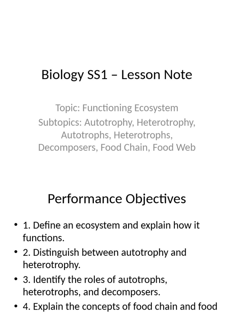 Biology SS1 Functioning Ecosystem Lesson Note | PDF
