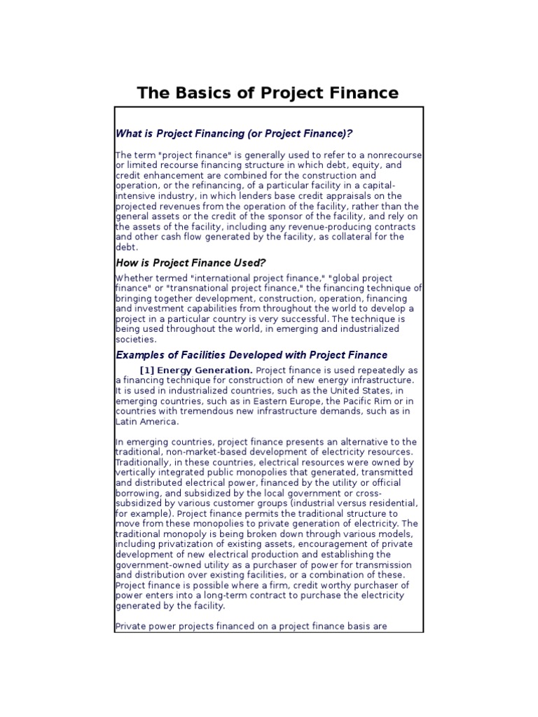 Basics of Project Finance | PDF | Project Finance | Infrastructure