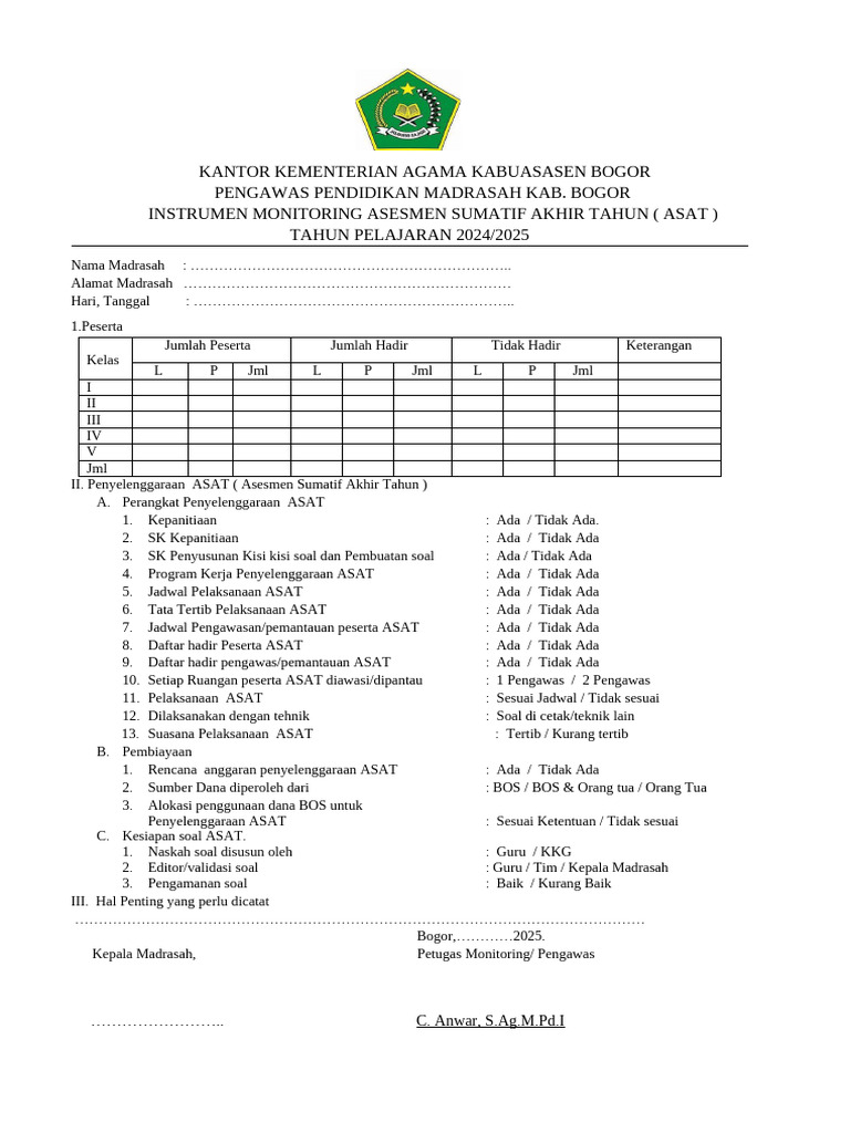 Instrumen Monitoring Asat 2025 | PDF