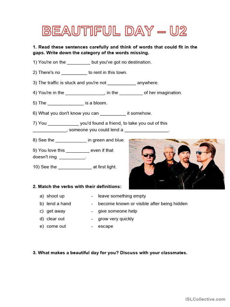 Beautiful Day Song Worksheet | PDF