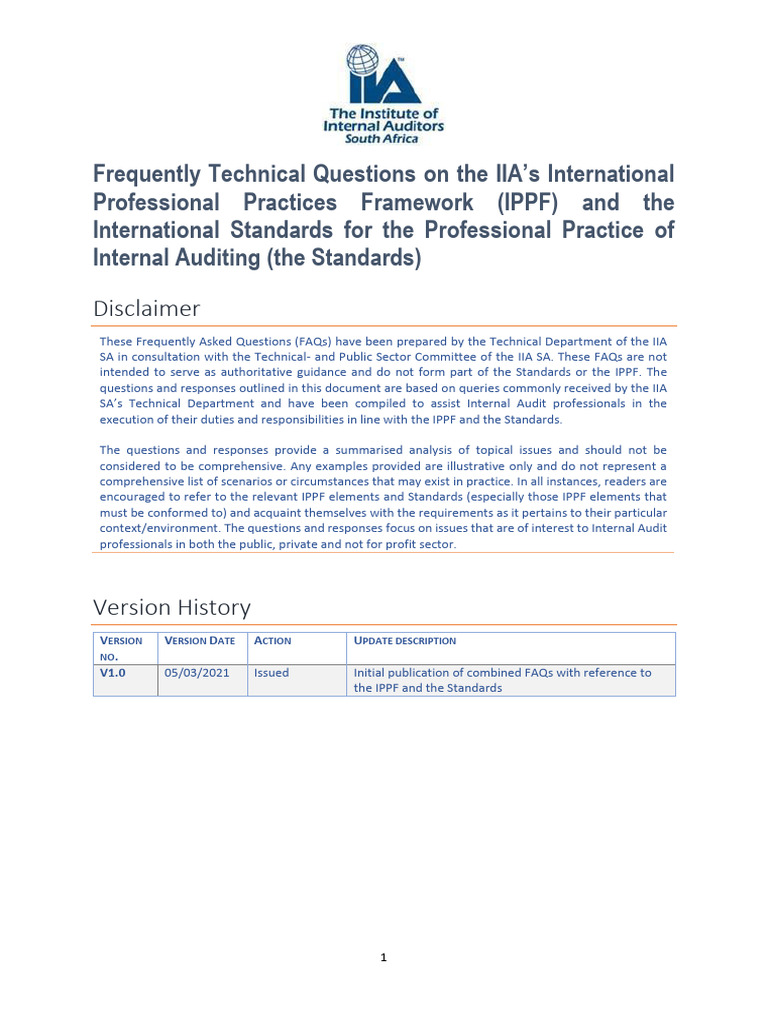 IPPF Internal Audit FAQs Guide | PDF | Internal Audit | Audit