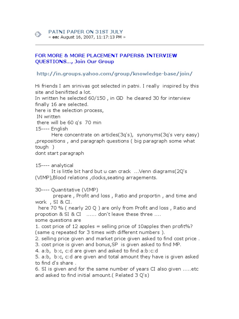 For More & More Placement Papers& Interview QUESTIONS, Join Our Group ...