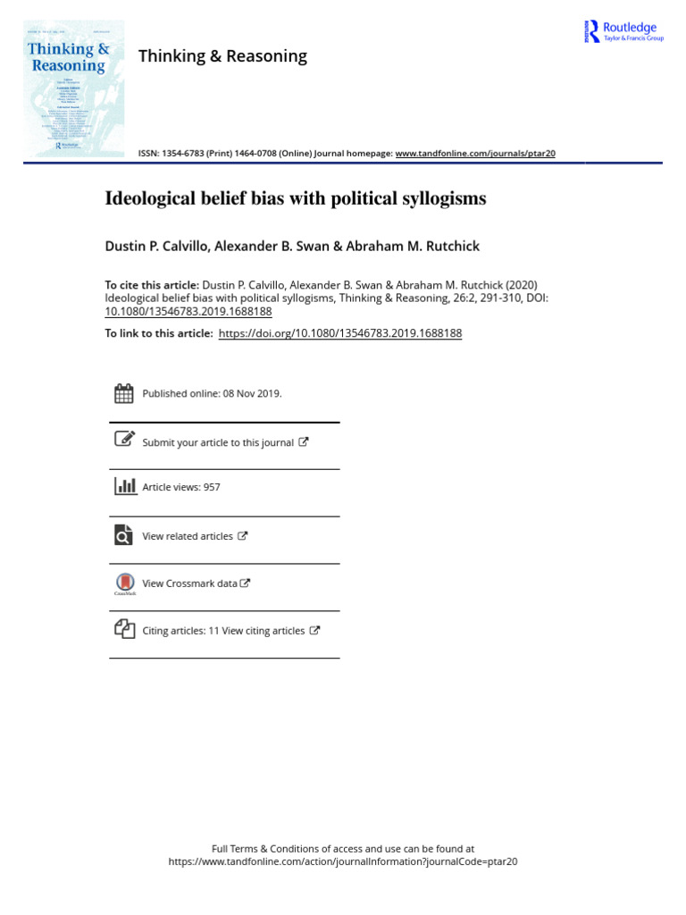 Ideological Belief Bias With Political Syllogisms | PDF | Epistemology ...
