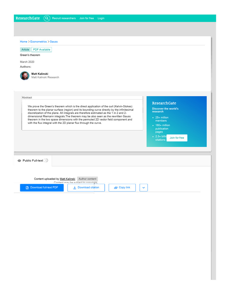 (PDF) Green's Theorem | PDF | Integral | Field (Mathematics)
