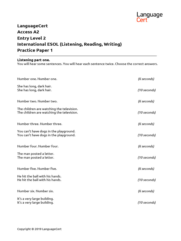 LanguageCert PP1 A2 IESOL Ls | PDF