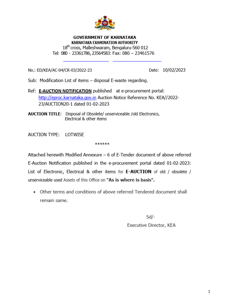 E-Tender Inviting Bids For Disposal of E-Waste From KEA - Annexure - 6 ...