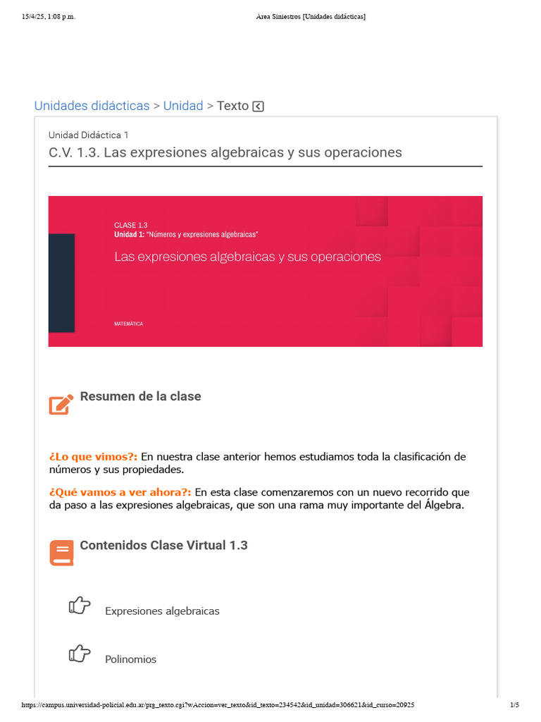 C.V. 1.3. Las Expresiones Algebraicas y Sus Operaciones | PDF | Matemáticas