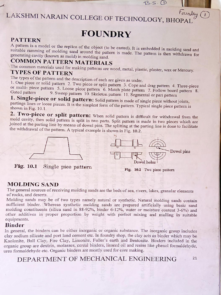 Foundry Btech. 1year M.P Practical | PDF | Materials | Secondary Sector Of The Economy
