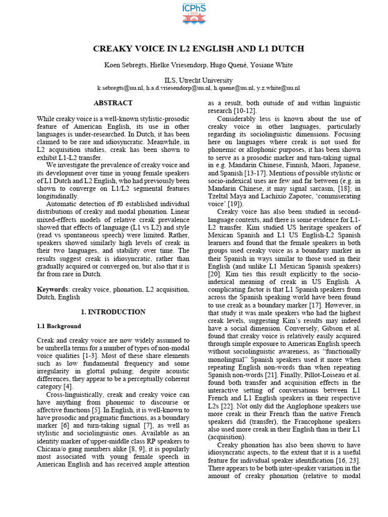 Creaky Voice in Dutch and English L2 | PDF | Phonetics | English Language