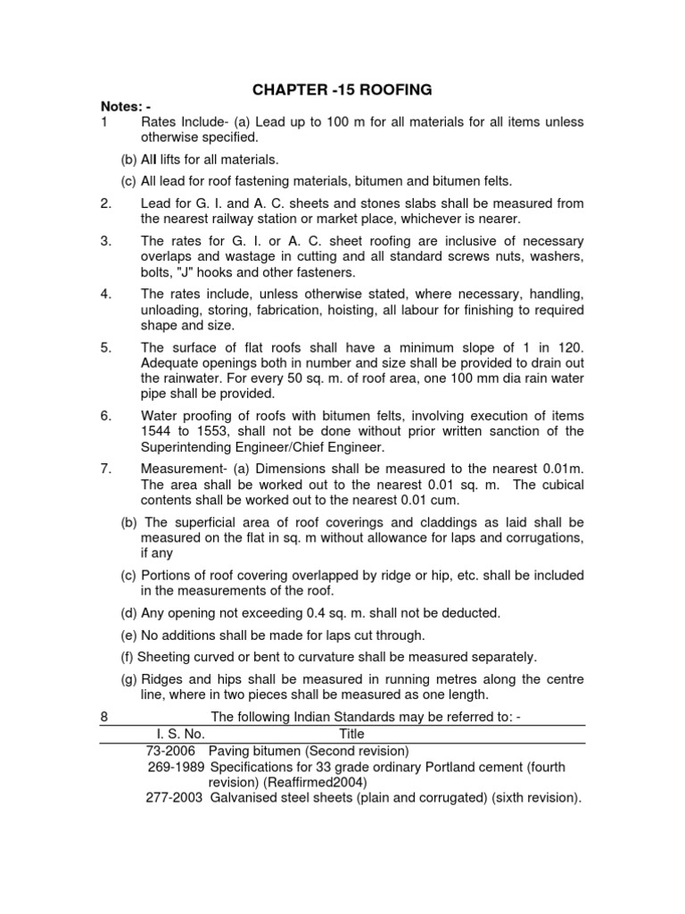 Chapter - 15 Roofing: Notes | PDF | Roof | Lime (Material)